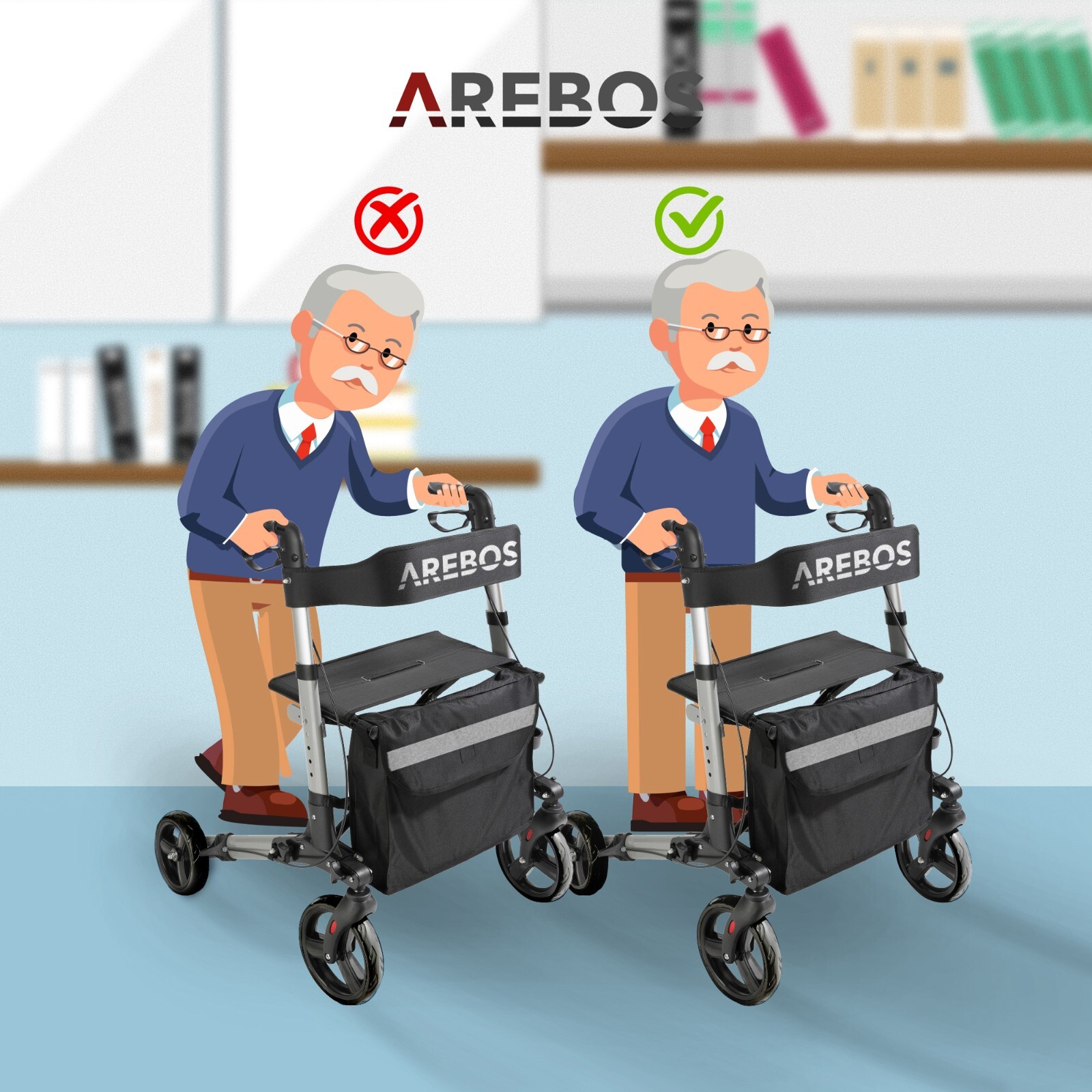 AREBOS Foldable Aluminium rollator Lightweight rollator Walking aid ...