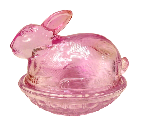 Vintage Pink Glass Bunny Rabbit Nesting Candy Trinket Dish L E Smith ...