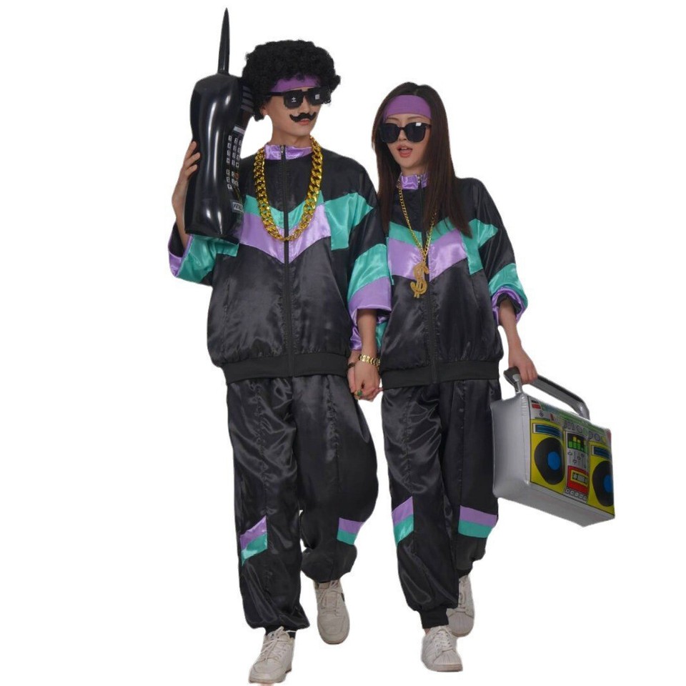 Mens 80s 90s Shell Suit Costume Adult Sports Tracksuit Neon Fancy Dress ...