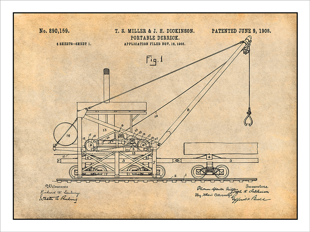 1903 Railroad Portable Derrick Patent Print Art Drawing Poster | eBay