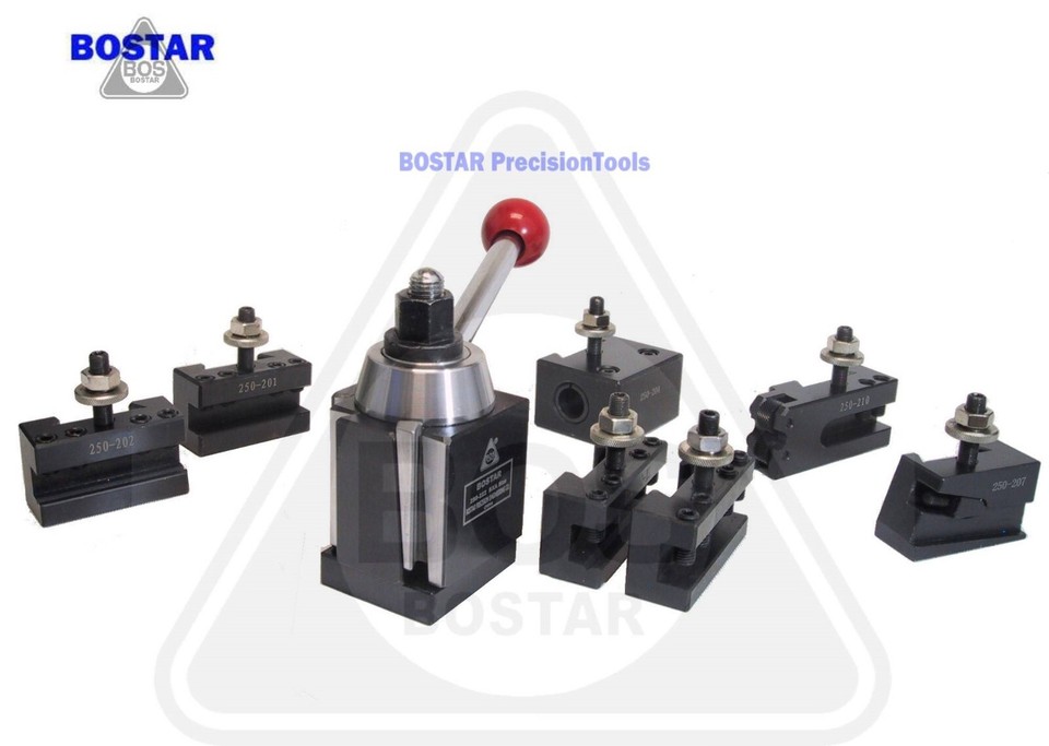 BOSTAR BXA 250-222 Wedge Type Tool Post Set Lathe10-15" W. 2 Extra Tool ...