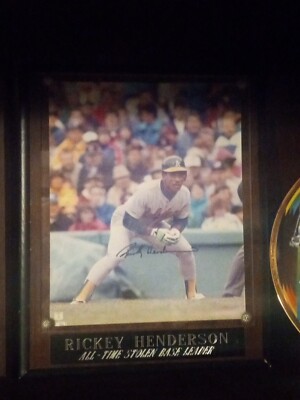RICKEY HENDERSON HOF RIP SIGNED AUTOGRAPH 8X10 PHOTO on Plaque OAKLAND ...