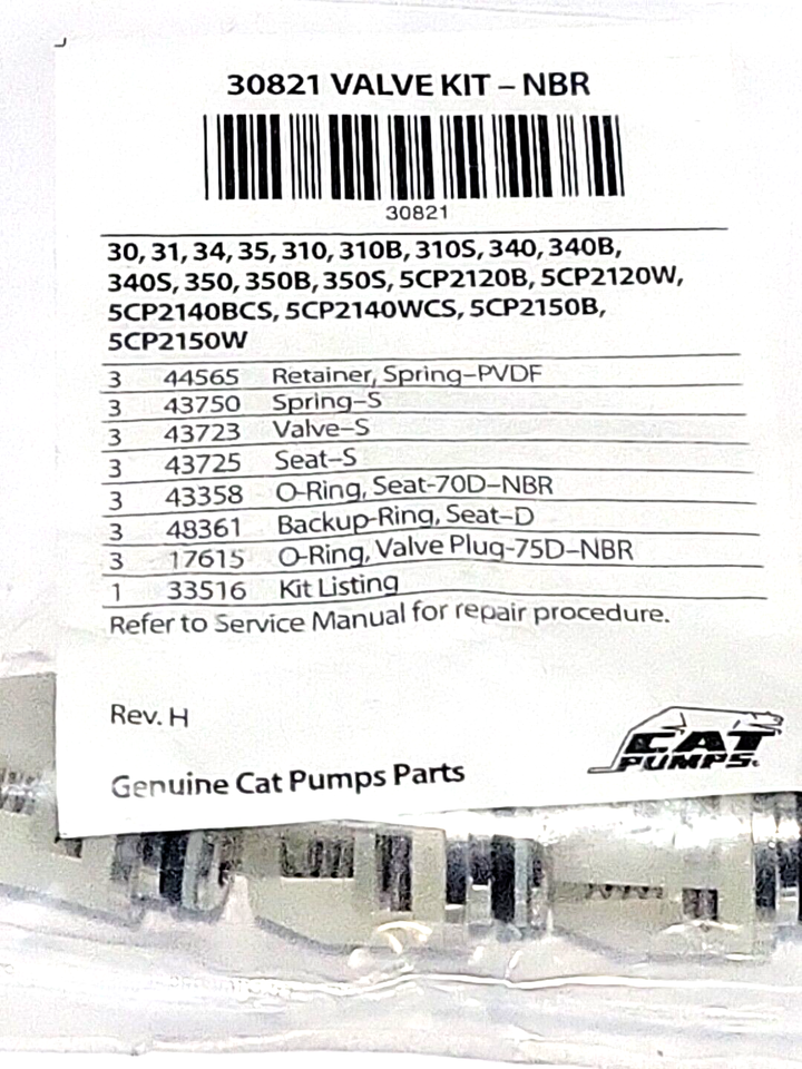 Cat Pump 30821 VALVE KIT OEM for CAT 310, 340 & 350 Cat Pumps | eBay