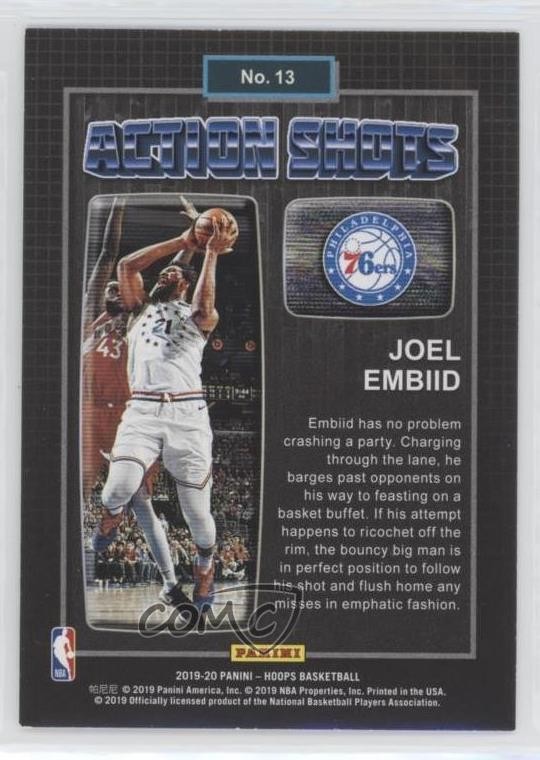 2019-20 Panini NBA Hoops Action Shots Joel Embiid #13 02v3 | eBay