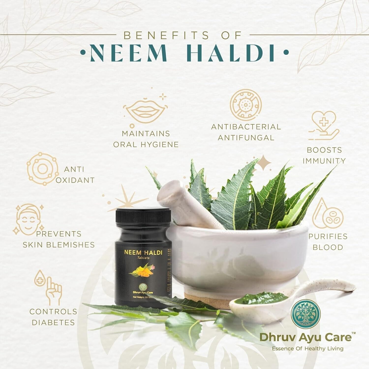 Dhruv Ayu Care Neem Haldi Tablet (Pack 1, 60 Tab/Pack)- Neem Turmeric ...