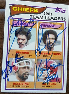1982 TOPPS 1981 KANSAS CHIEFS TEAM LEADERS CARD SIGNED BY ALL 4 JOE ...