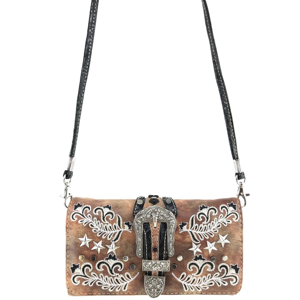 Justin West Buckle Western Floral Embroidery Conceal Carry Handbag ...