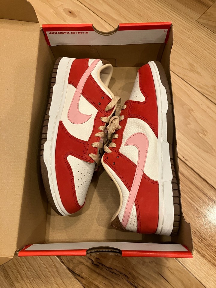 Nike Women's Dunk Low Premium Bacon Sport Red Sheen Straw FB7910 600 ...