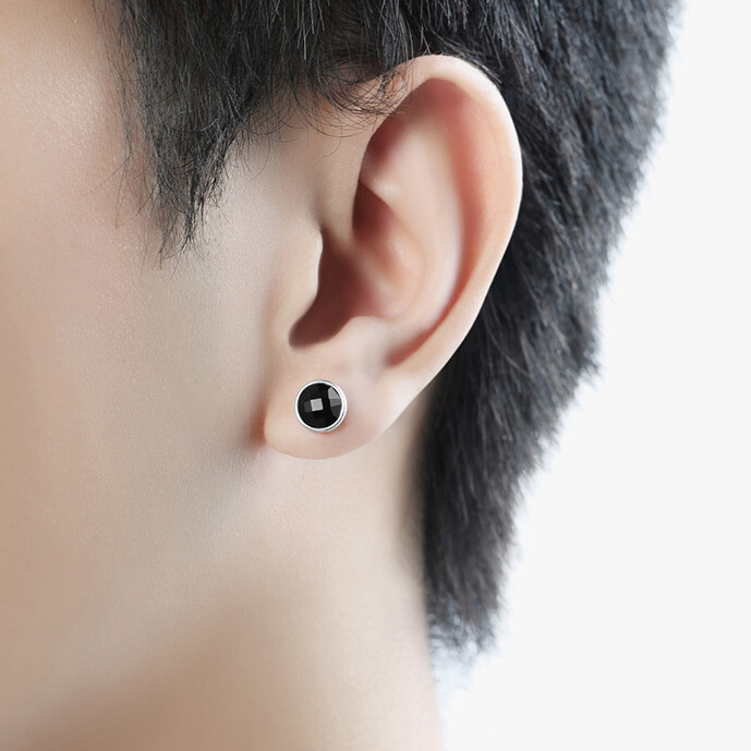 Wholesale 925 Sterling Silver Convex Black Crystal Round Stud Pin ...