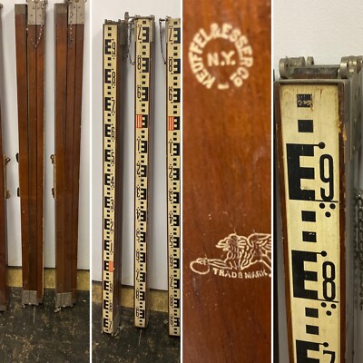 LOT OF 3 VINTAGE WOOD SURVEYORS FOLDING MEASURING STICKS INDUSTRIAL ...