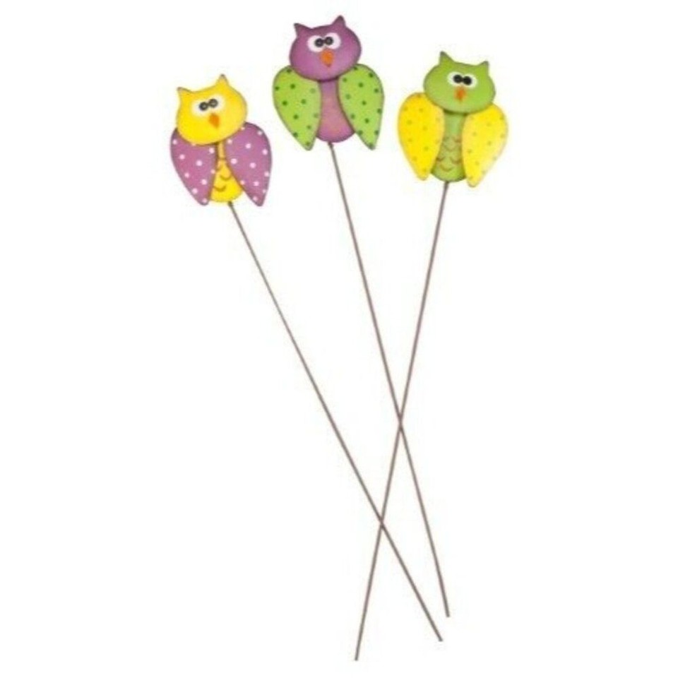Metal Owl Yard Stakes 3-pc Coil Spring Wiggle Metal Birds 20-inch High ...