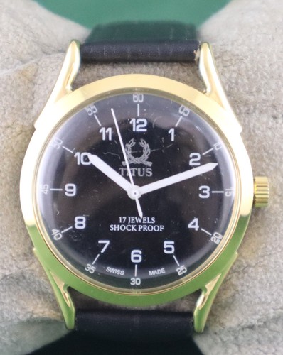 Beautiful Titus Hand-Winding 17 Jewels Black Dial Gold Plated Case Men ...