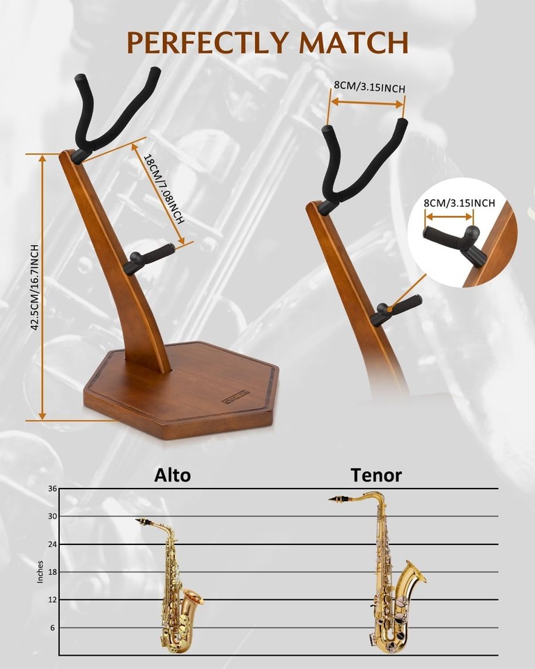STRICH Wooden Saxophone Stand Display For Alto Tenor Sax, Walnut Color ...