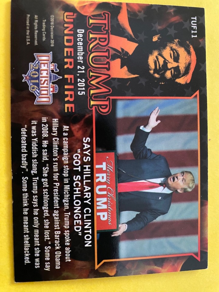 2016 -TRUMP UNDER FIRE- DONALD TRUMP Decision Political Insert Card # ...