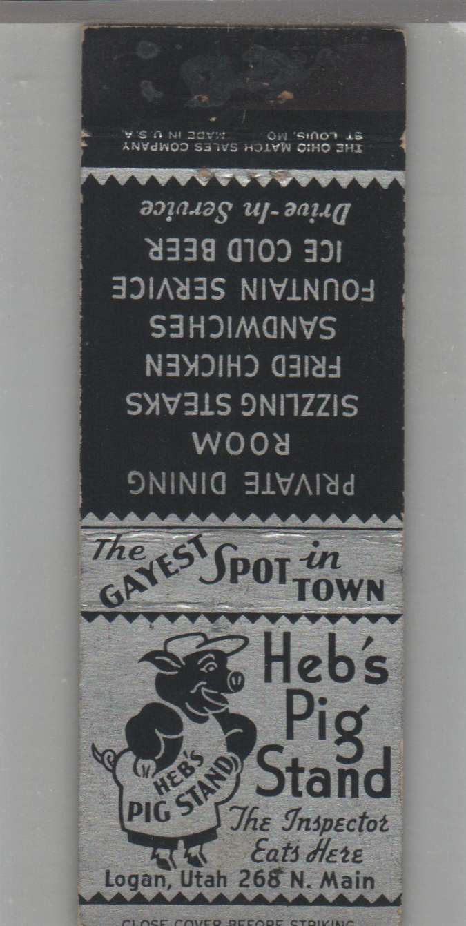 Matchbook Cover - Pig - Heb's Pig Stand Logan, UT | eBay