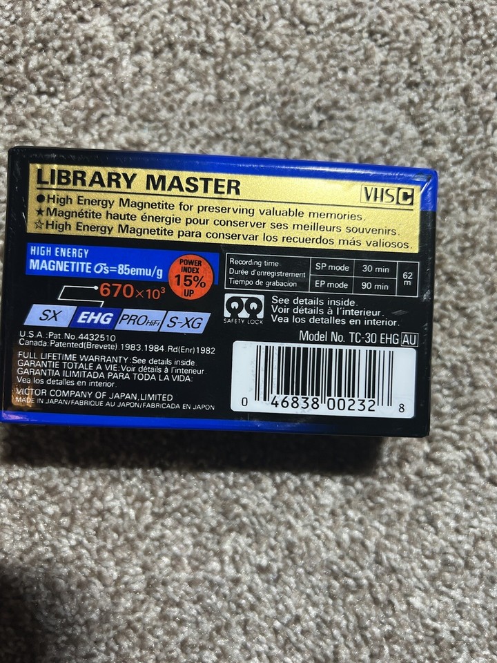 JVC• Compact VHS-C Camcorder Tape 90 Min. Hi-Fi EHG 30. New Sealed. CB7 ...