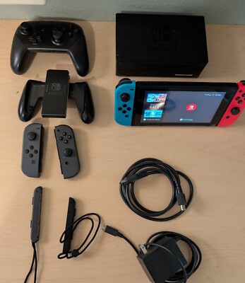Nintendo Switch 32GB - Neon Red/Neon Blue + pro controller + extra joy ...