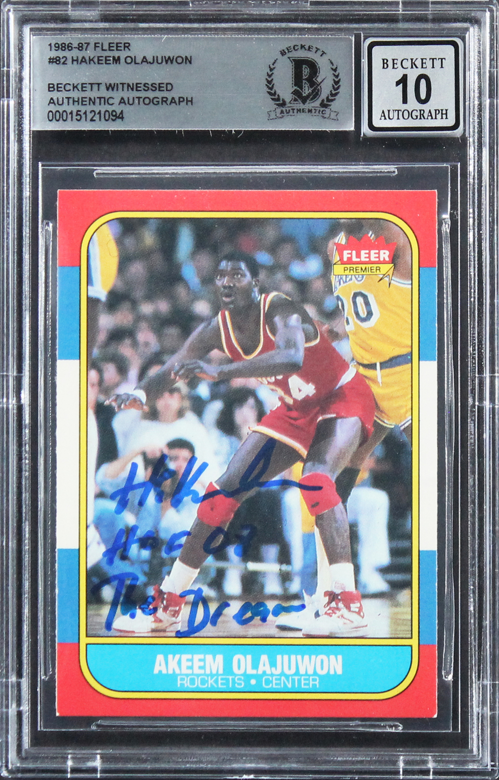 Hakeem Olajuwon "2x Insc" Signed 1986 Fleer #82 Rookie Card Auto 10 ...