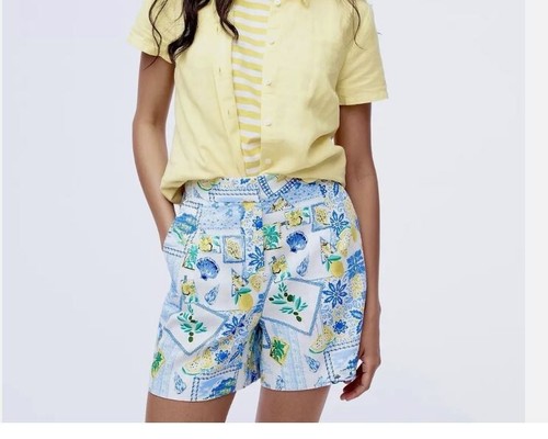 J. Crew Shorts Size 6 Printed Elastic-Back Linen-Blend Pleated Short ...