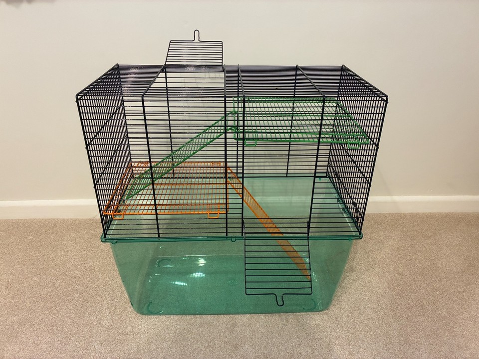Hamster Cage, Plastic base wire cage, multi-level, 50x25x53cm. 2 access ...