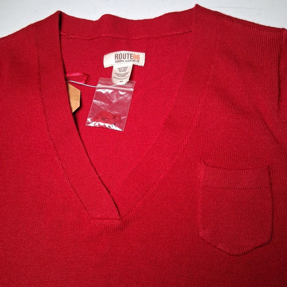 Route 66 Sweater Women Medium Red V Neck Baby Pocket Wide Cuff NEW Y2K ...
