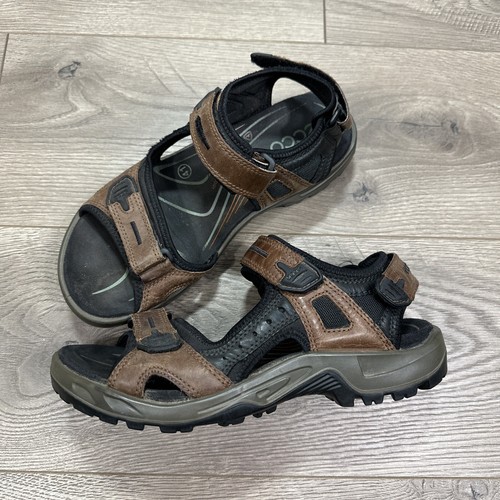 ECCO Sandals Mens 41 Receptor Open Toe Slingback Brown Leather Hook And ...