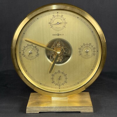 Vtg Howard Miller Weather Station Brass Clock Barometer Thermometer ...