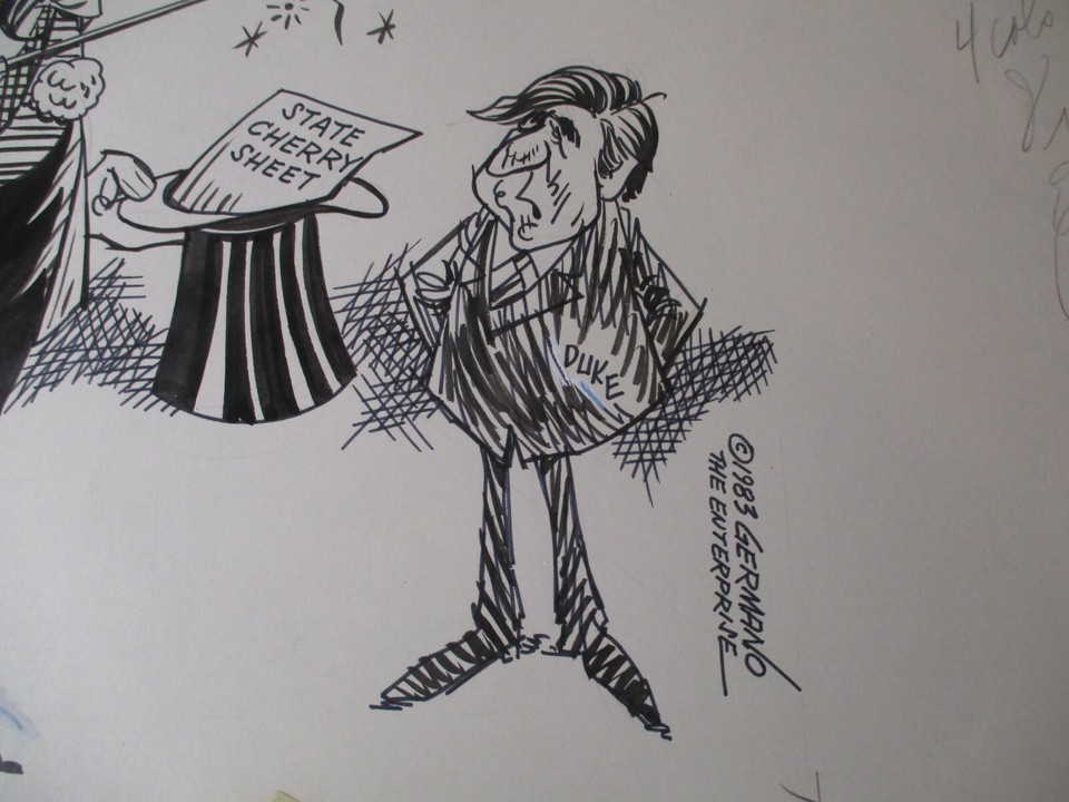 1983 Original Art Political Cartoon MICHAEL DUKAKIS & Magician EDDIE ...