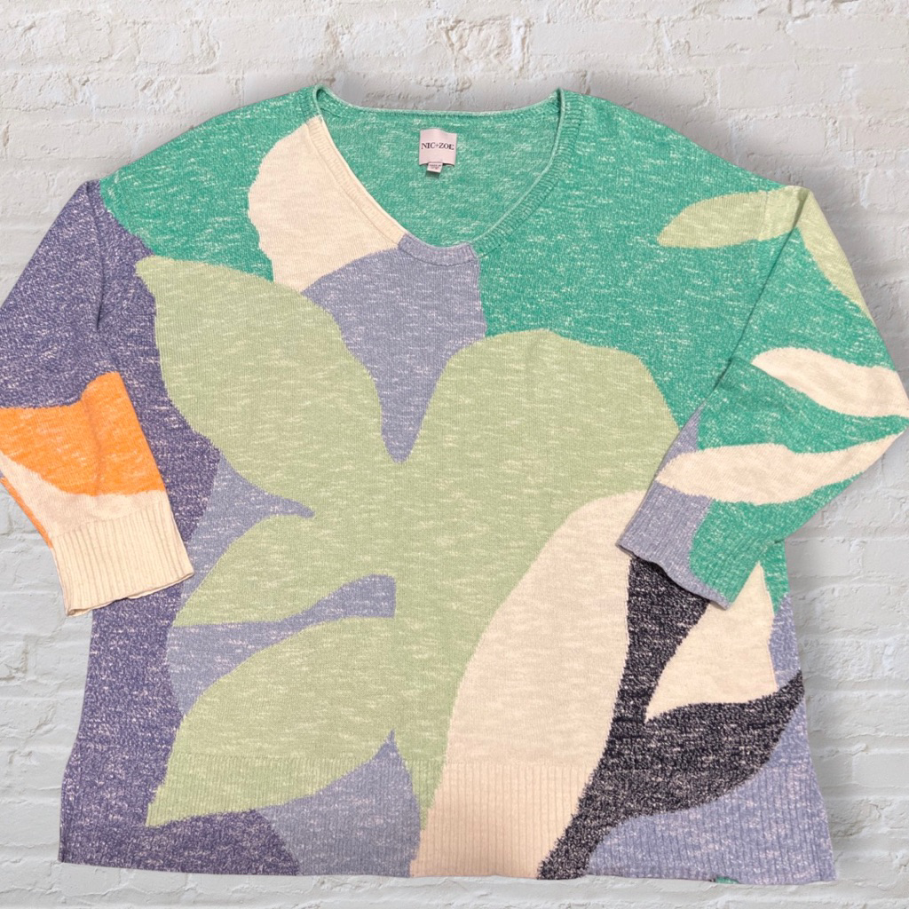 NIC+ZOE Leaf Burst Cotton-Blend Knit Sweater Size XS | eBay