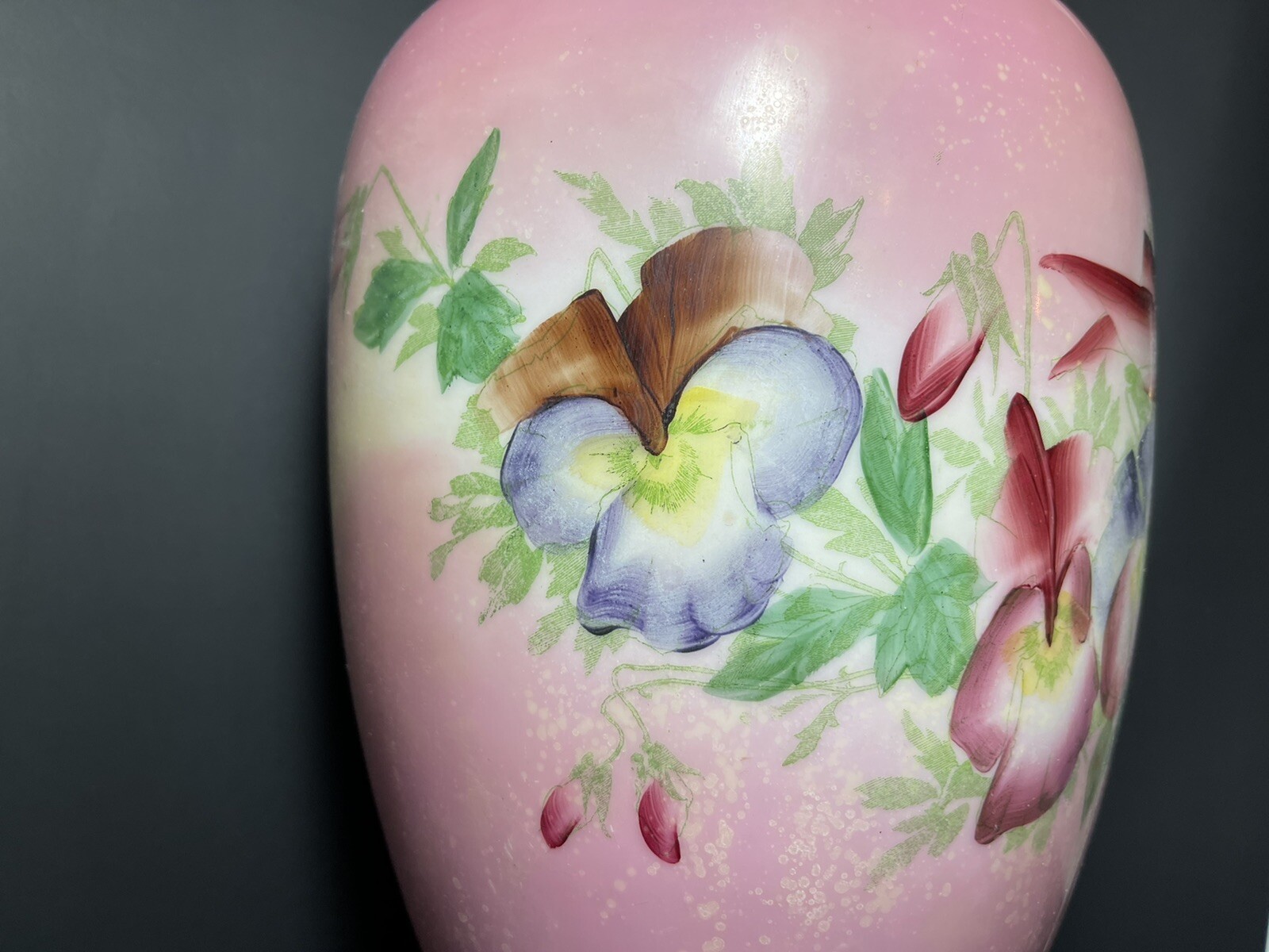 Antique Hand Paint Pink Floral Oil Kerosene Parlor Lamp Base Font Part ...