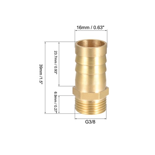 Brass Barb Hose Fittings Connector Adapter 16mm Barbed x G3/8 Male Pipe ...