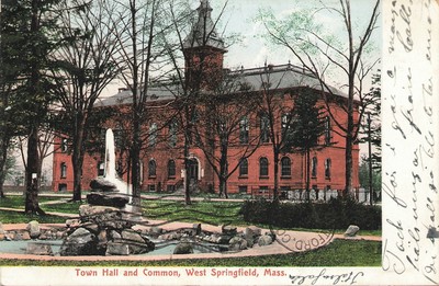 Town Hall And Common Fountain West Springfield Massachusetts 1905 ...