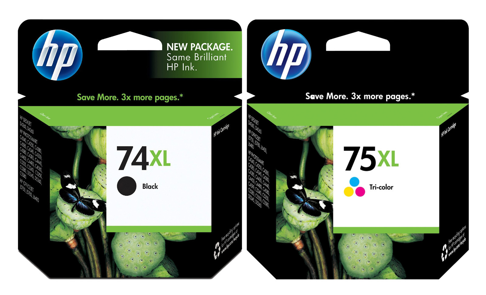 GENUINE NEW HP 74XL 75XL (CB336WN/CB338WN) Black Color Ink Cartridge 2 ...