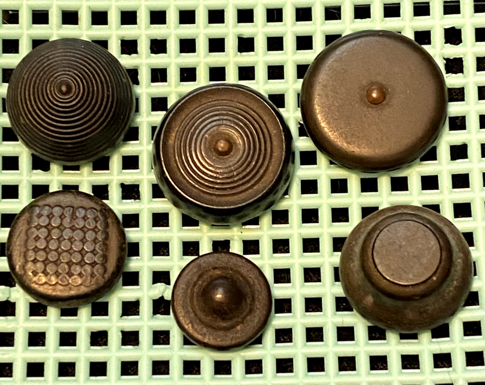 6 Hard Rubber Early Goodyear Buttons metal Shank Unusual Shapes circa ...