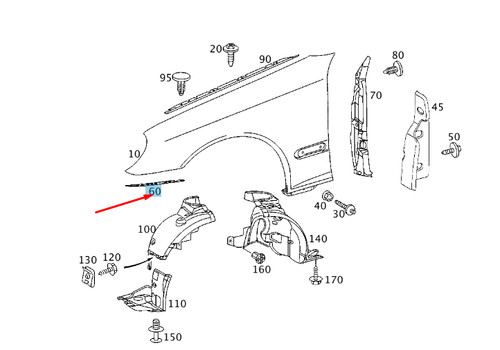 NEW MB C W203 FRONT RIGHT FENDER INTERMEDIATE LAYER A2038890495 ...