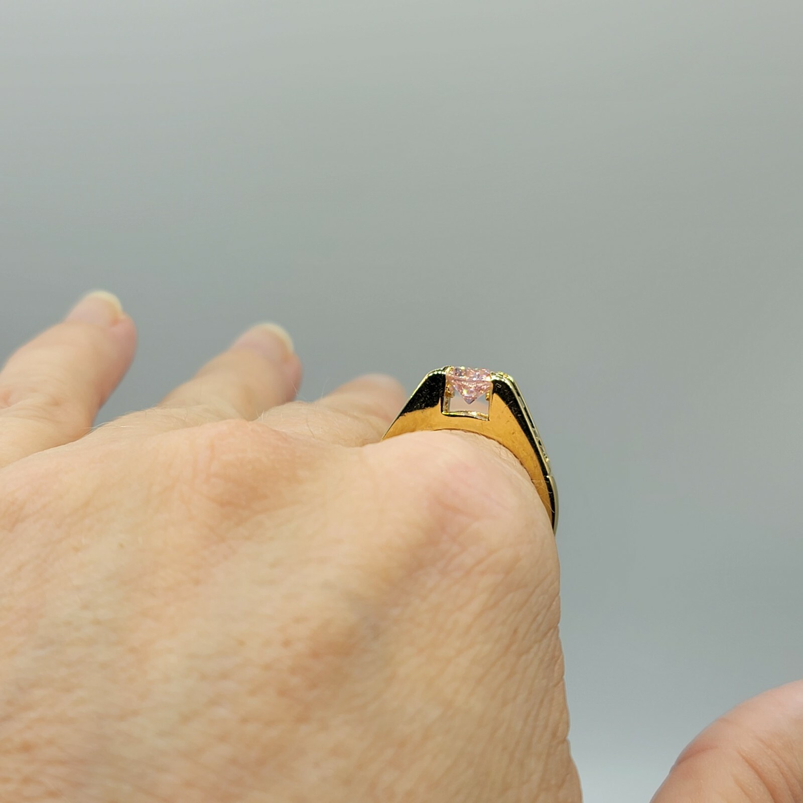 Vtg Sz 10 Ring Pink Clear Cubic Zirconia 18K GE Gold Electroplate ...