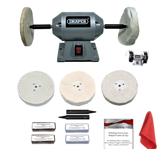 Draper Bench Grinder Aluminium Alloys Polisher Polishing Machine 6" Kit ...