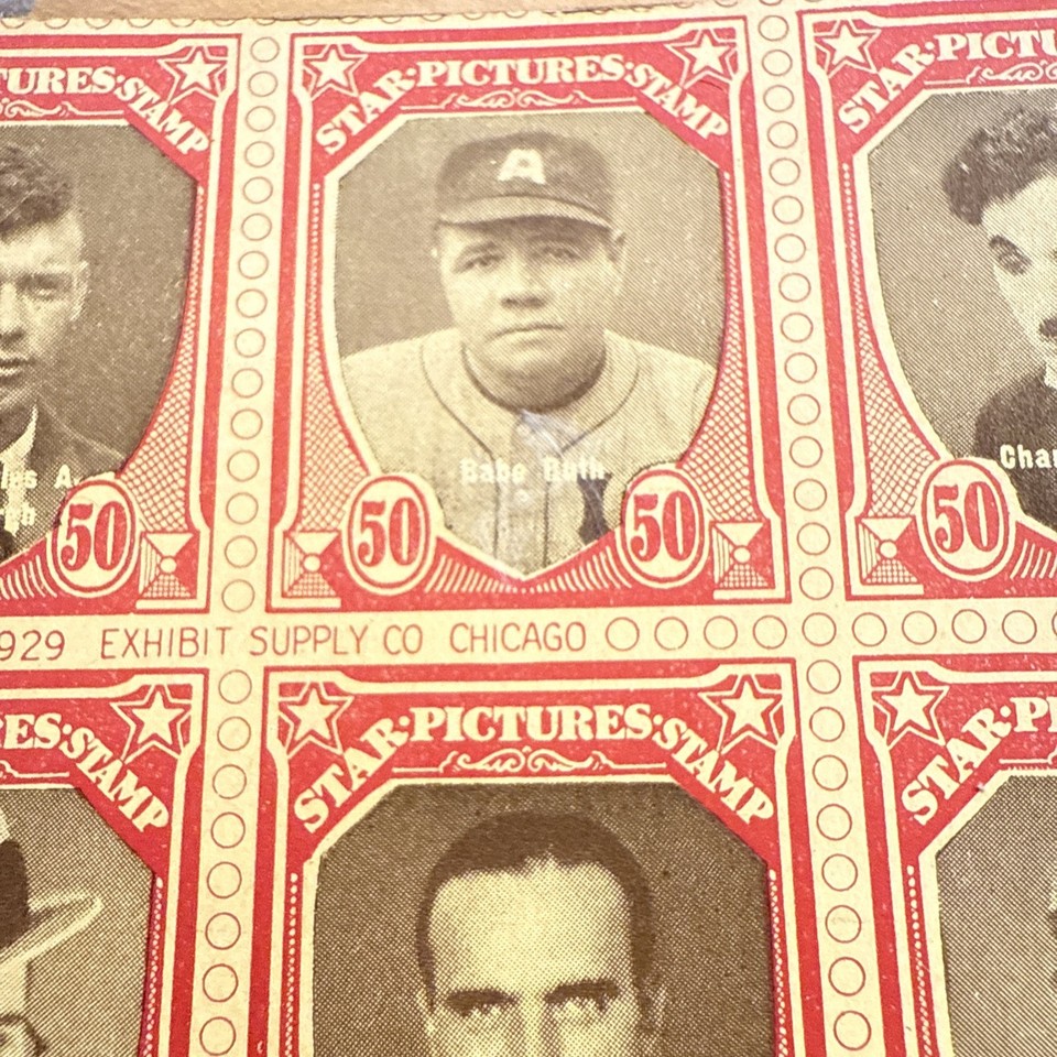 Vintage Star Picture Stamp Card Exhibit Supply Babe Ruth Dempsey 1929 ...