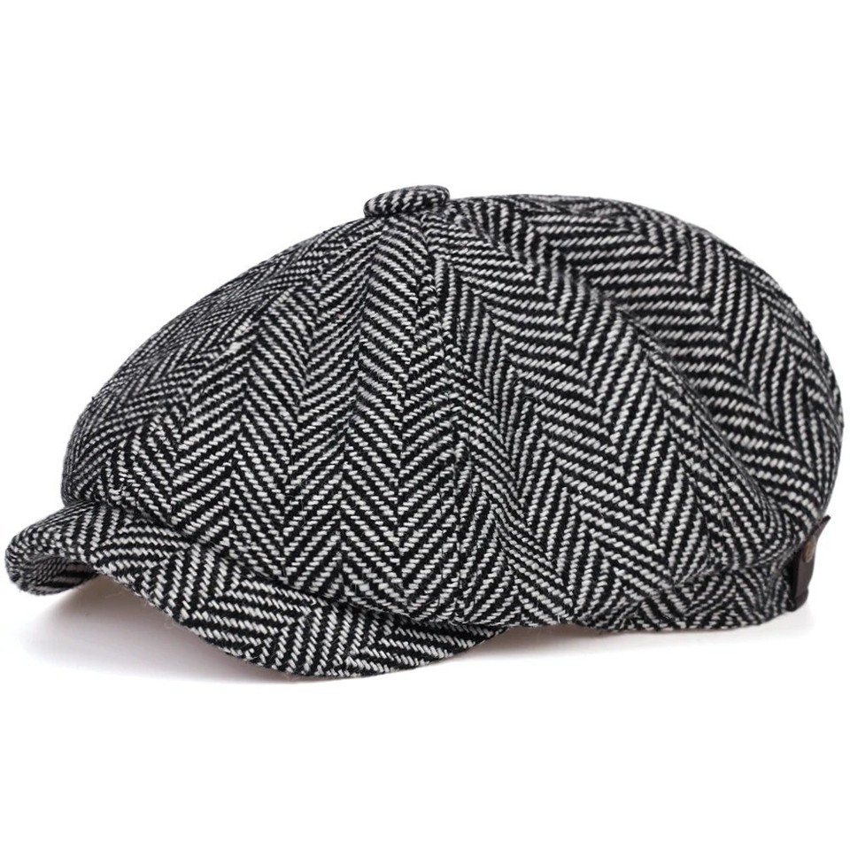 Adjustable Peaky Blinders Hat Newsboy Flat Cap Herringbone Tweed Baker ...