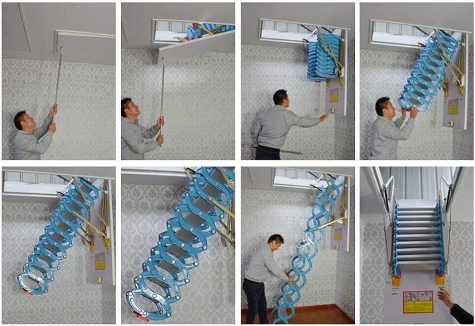 PreAsion® Ceiling Folding Loft Ladder 9.8ft Pulldown Retractable Attic ...