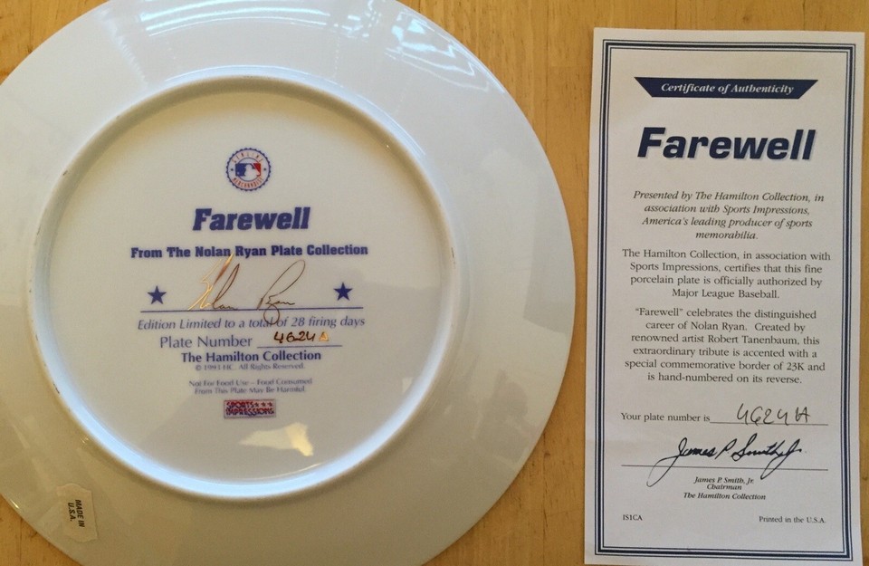 Nolan Ryan “Farewell” With The Texas Rangers Plate by The Hamilton ...