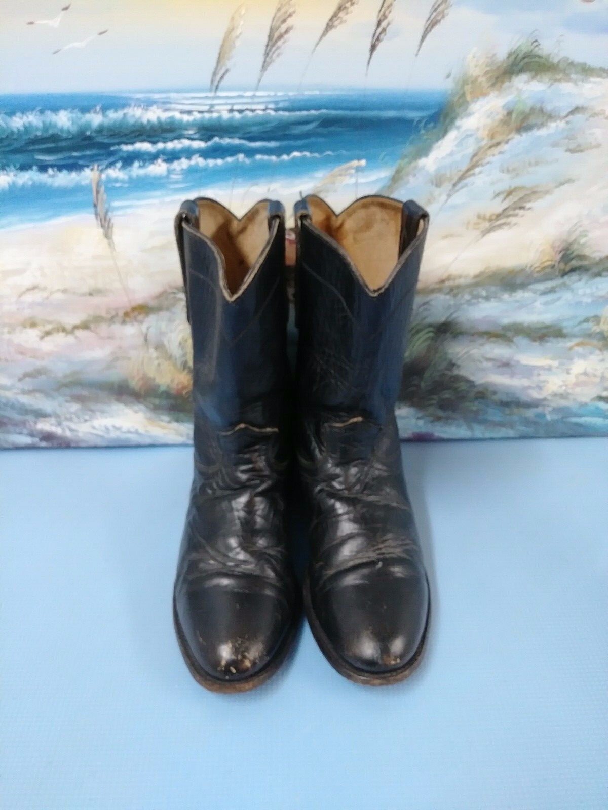 Tex Tan Ropers Boots Pro Only Black Leather Size 8 B… - Gem