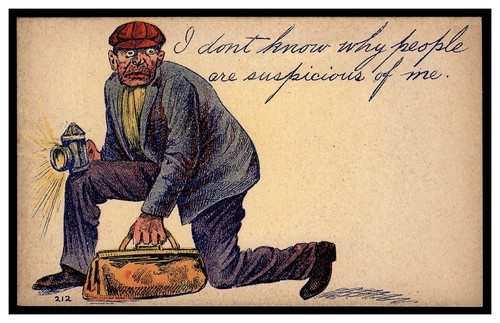I DON'T KNOW WHY PEOPLE ARE SUSPICIOUS OF ME POSTCARD UNUSED 1900'S BAG ...