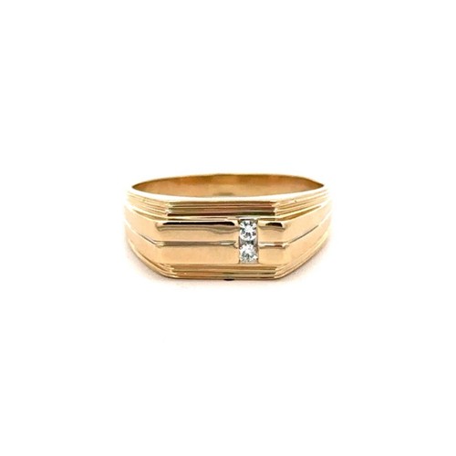 Estate 14k Yellow Gold Diamond Polished Grooved Channel Men's Wedding ...