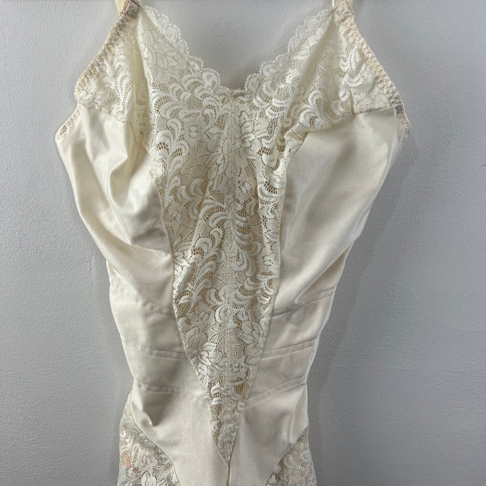 Vintage Crown-ette Ivory Satin and Lace Lingerie One Piece Bodysuit USA ...