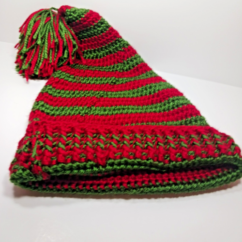 Stocking Hat Hand knit. Ebenezer Hat with Red Tassel Ball 18" Circum ...