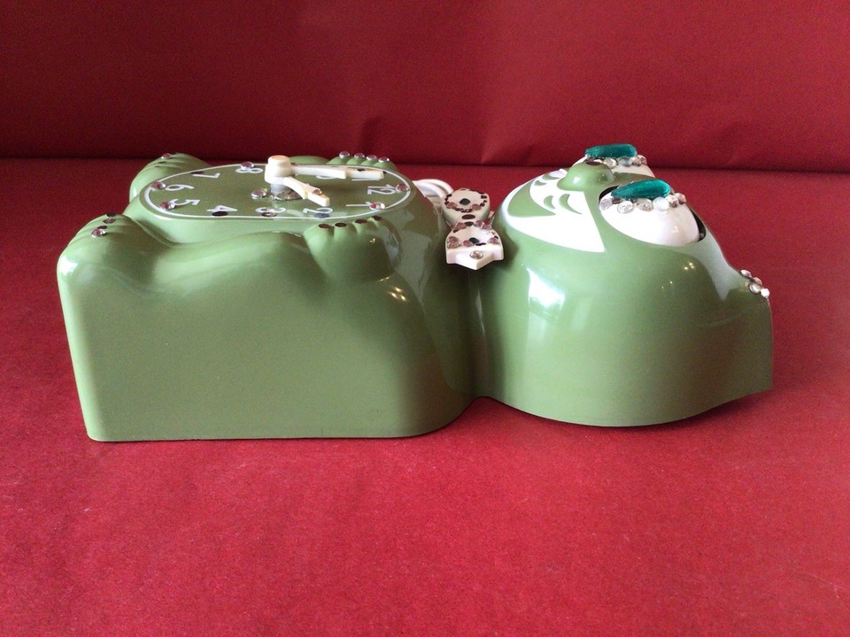 Vtg 1960s Animated KIT CAT KLOCK D8 Wall Clock Jeweled Avocado Green ...