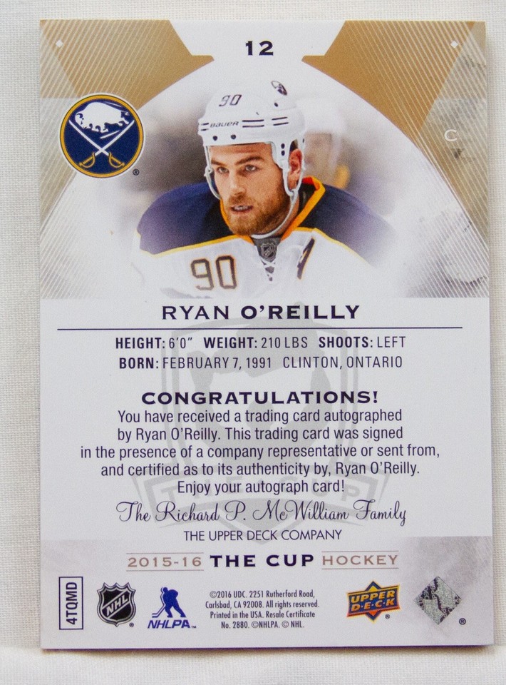 15-16 UD Upper Deck The Cup Ryan O'Reilly gold auto /12! | eBay