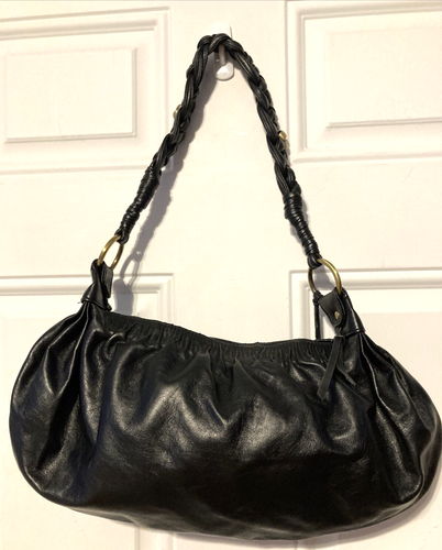 Black Medium Ruched Braided Strap Tassel Accent Faux Leather Handbag ...