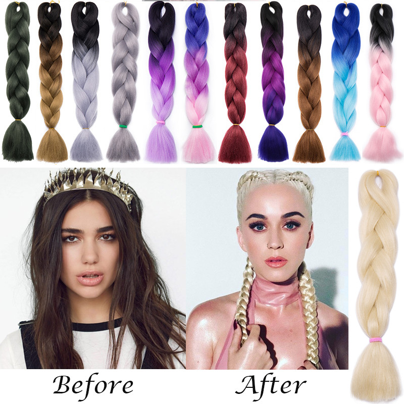 24" Handmade Jumbo Braiding Hair Extensions Plaited Box Braids Ombre ...